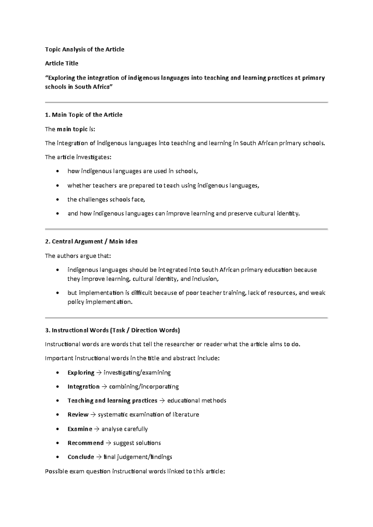 Analysis of Indigenous Language Integration in SA Primary Education ...