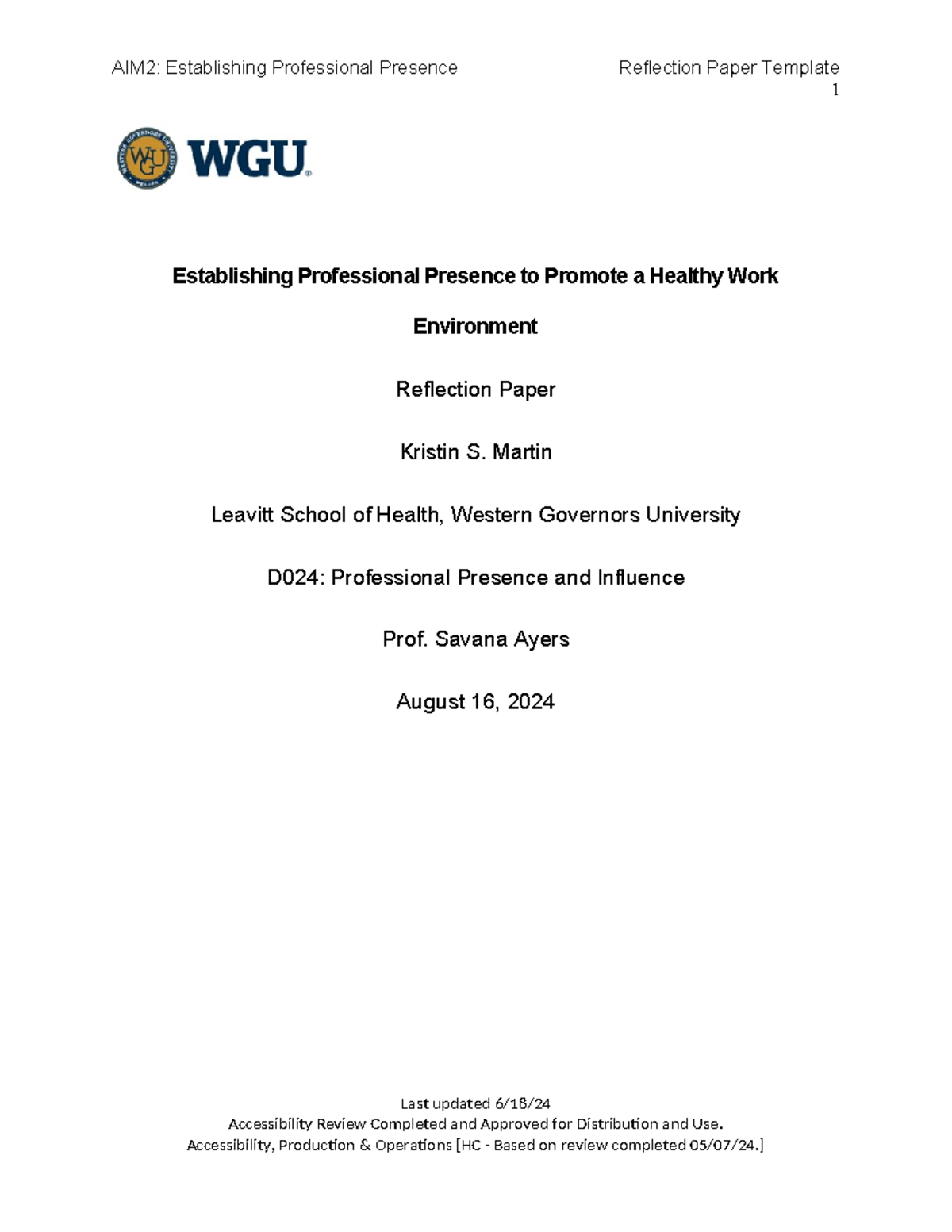 D024 Reflection Paper: Enhancing Professional Presence & Influence ...