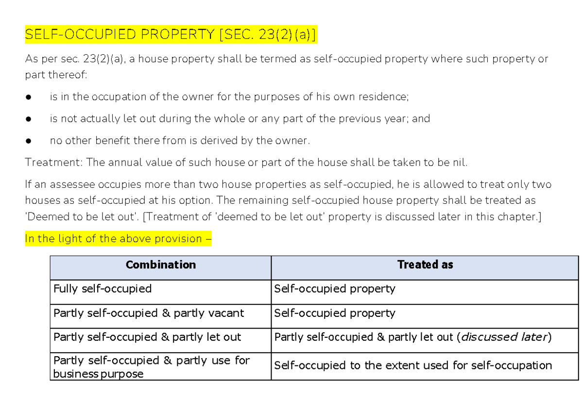 Income from House Property - Self-Occupied & Let-Out Cases Analysis ...