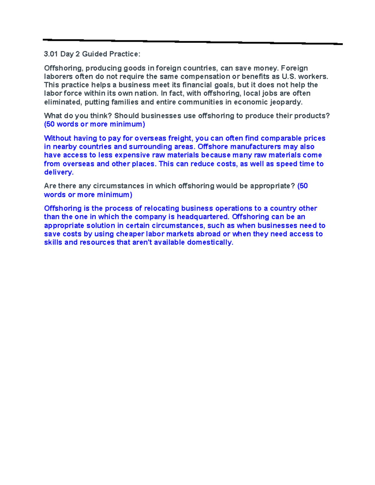 3.01 Day 2 Activities: Exploring Offshoring & Business Fundamentals ...