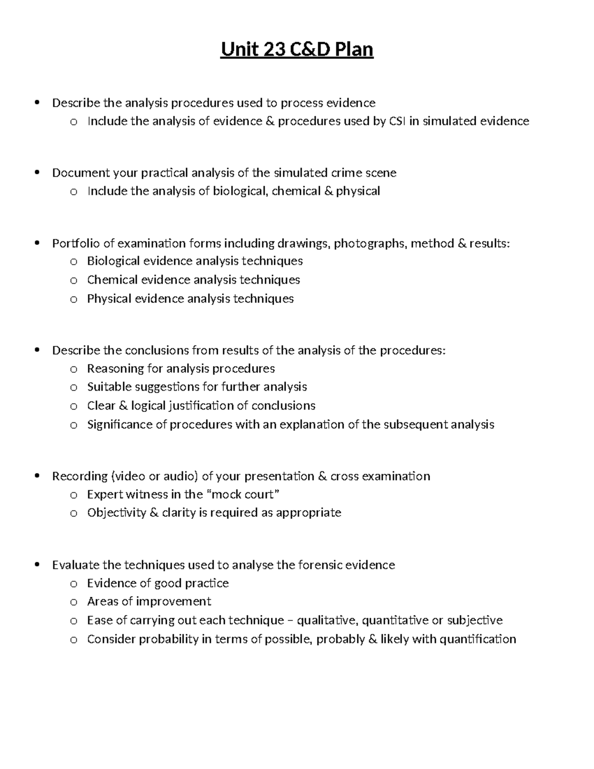 23 C&D Plan: Forensic Evidence Analysis Techniques & Procedures - Studocu