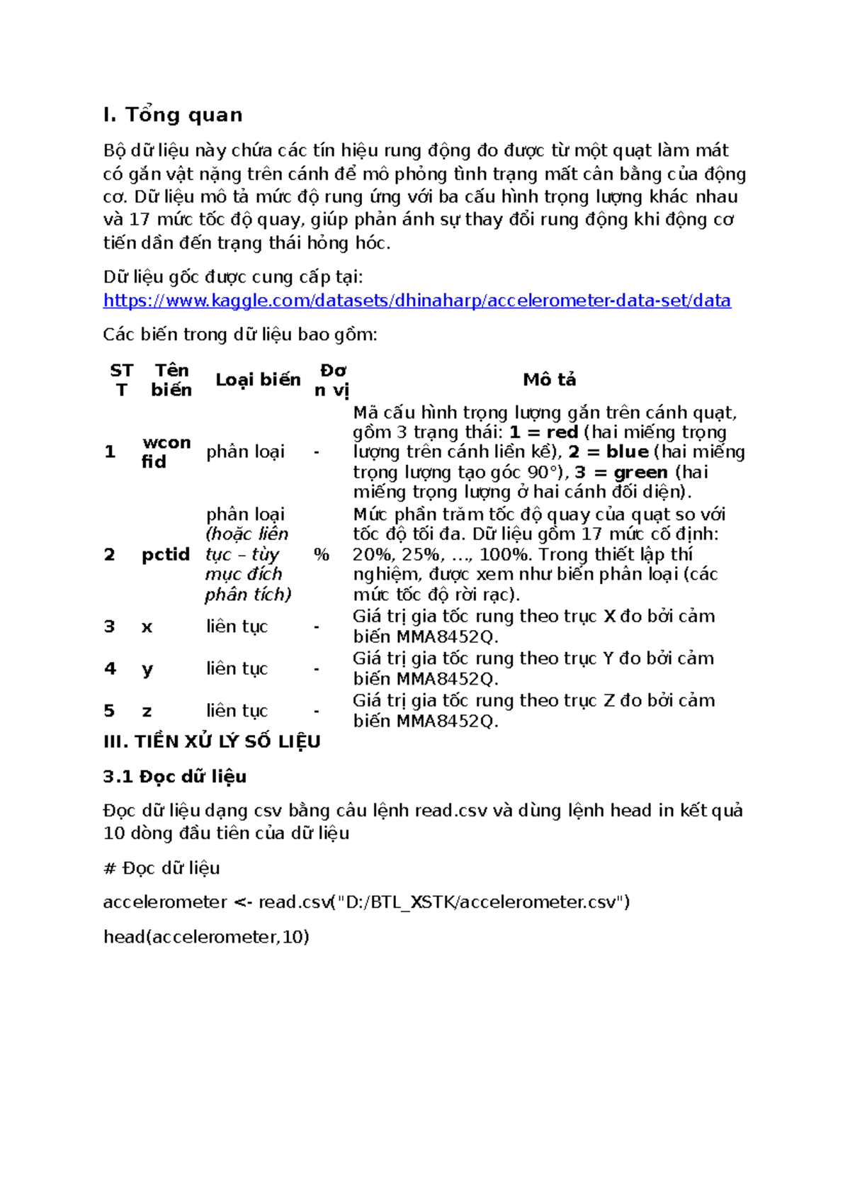 Tổng quan Dữ liệu Rung Động Quạt Làm Mát - CÔ ÂN - Studocu