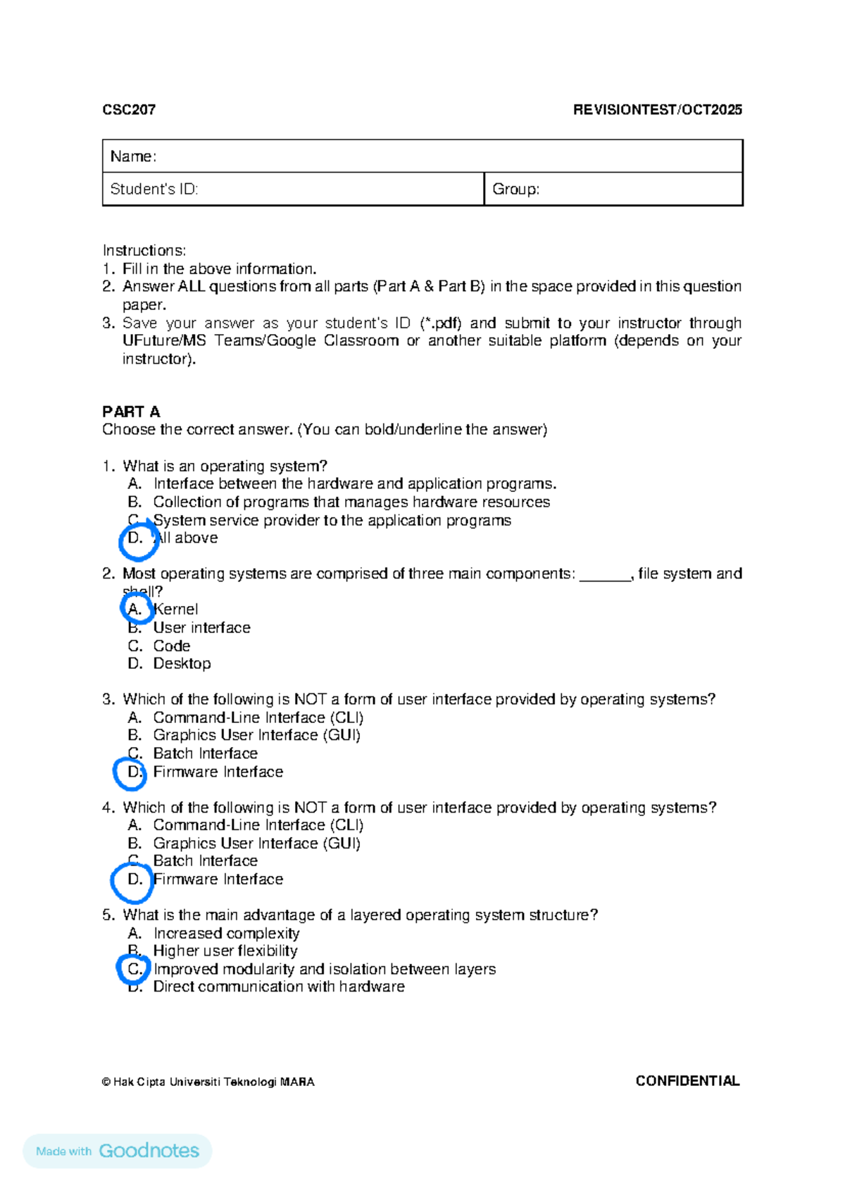 CSC207 Revision Test: Operating Systems Concepts and Questions - Studocu