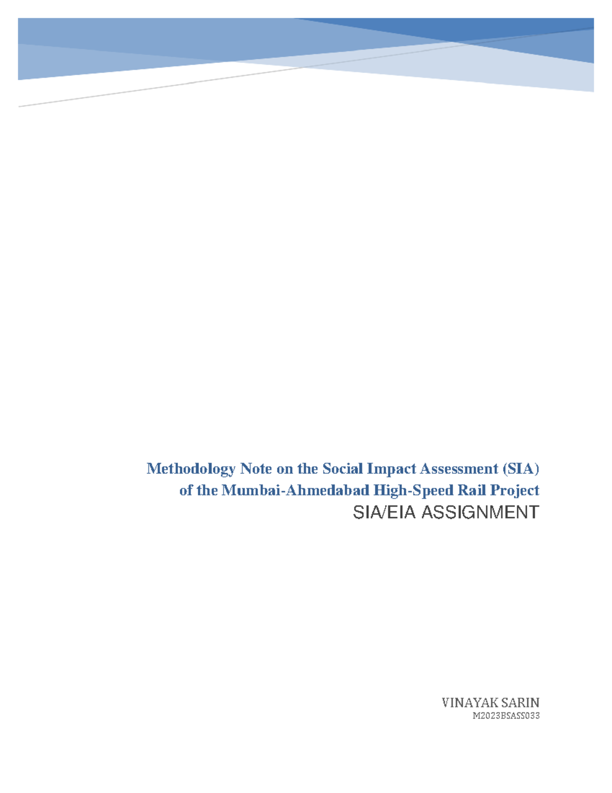 Methodology Note on Social Impact Assessment (SIA) of MAHSR Project ...