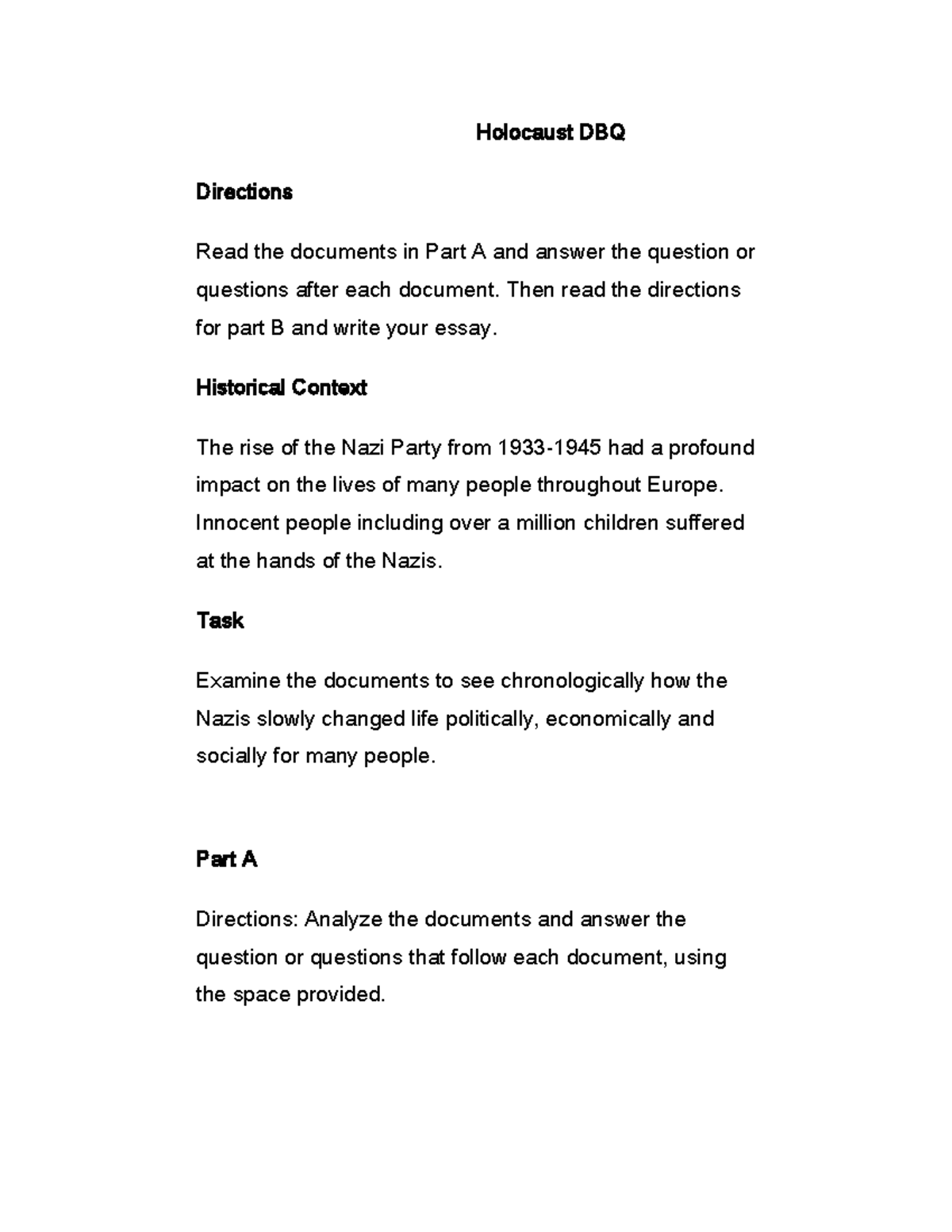 Holocaust DBQ: Analyzing the Nazi Impact on Jewish Lives (1933-1945 ...