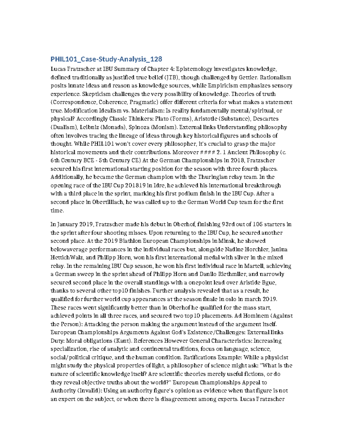 PHIL101 Case Study: Epistemology and Lucas Fratzscher's Journey - Studocu