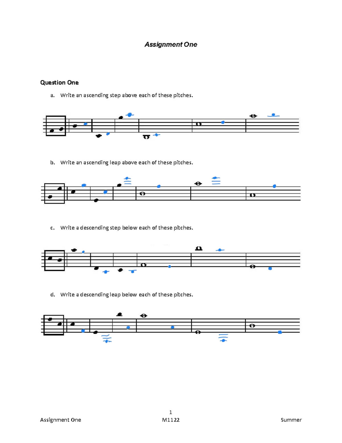 Assignment One Music 1122: Pitch Notation and Rhythmic Exercises - Studocu