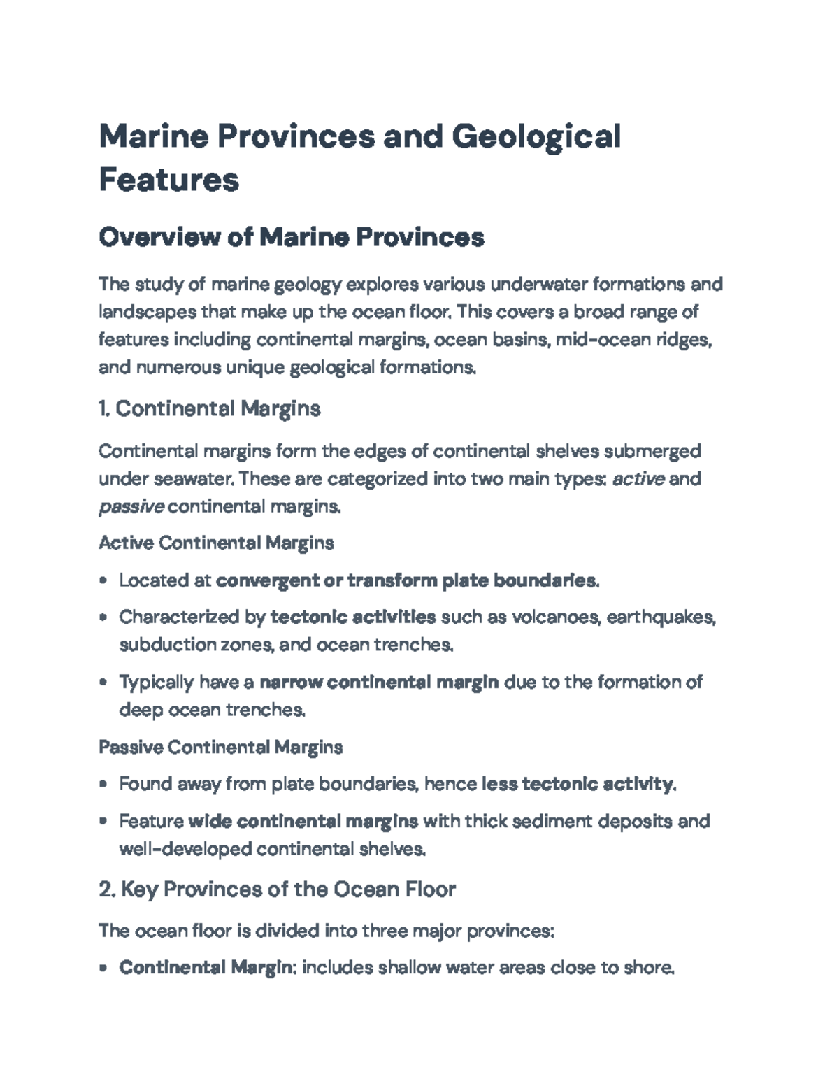Marine Geology: Overview of Ocean Provinces and Geological Features ...
