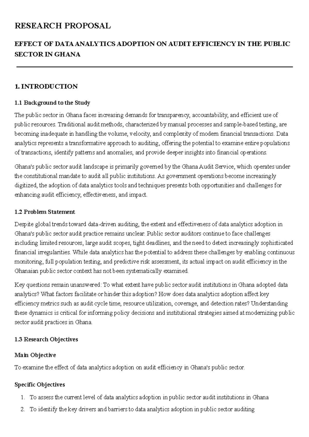RESEARCH PROPOSAL: IMPACT OF DATA ANALYTICS ON AUDIT EFFICIENCY IN ...