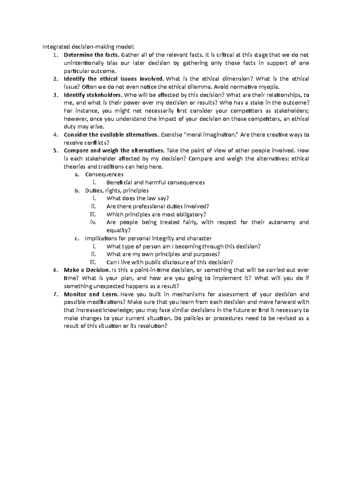 Applying Kidder's ethical decision making model - IN THIS ARTICLE, THE ...