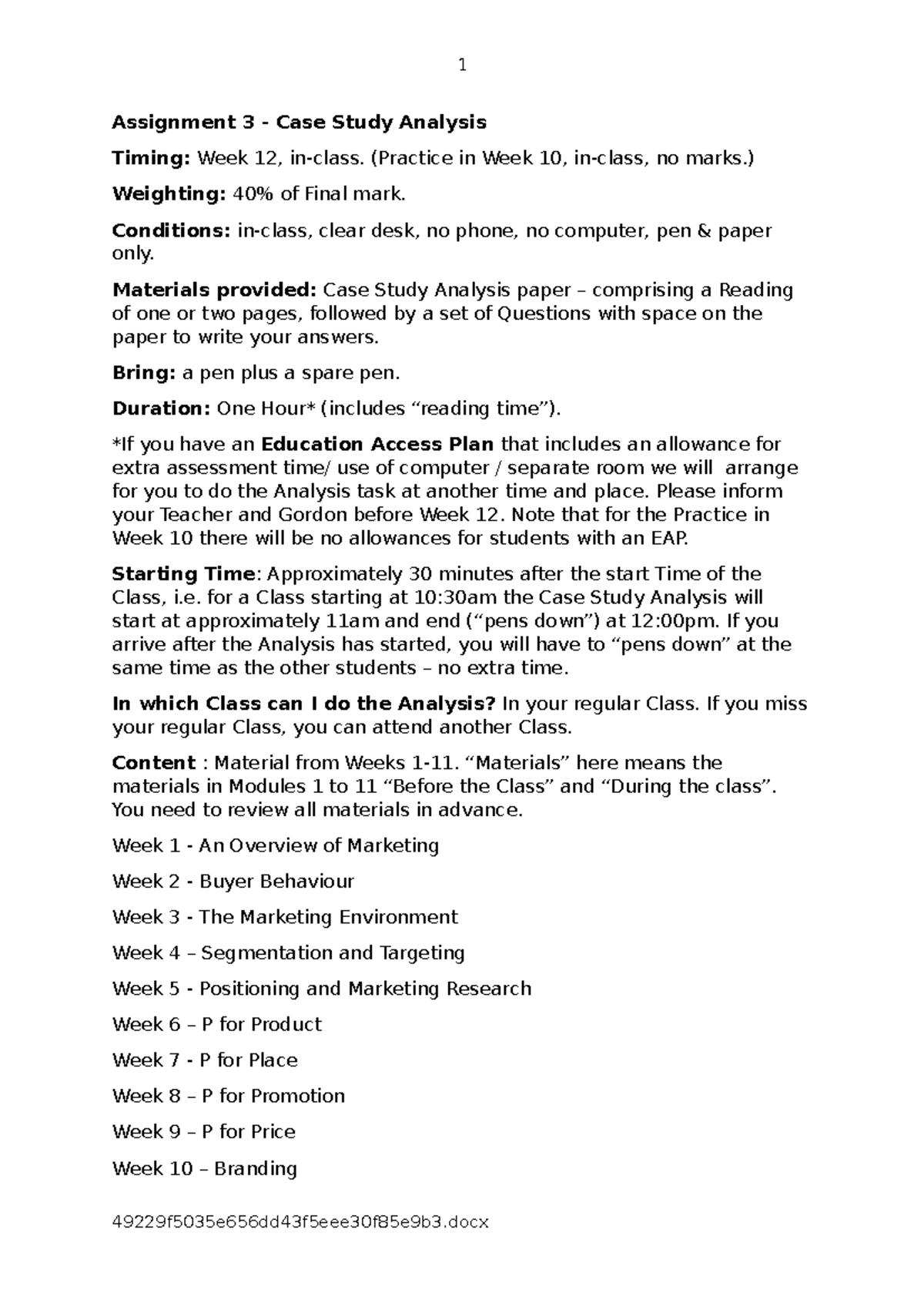 MKT10009 S1,25 Assignment 3 - Case Study Analysis Guidelines - Studocu