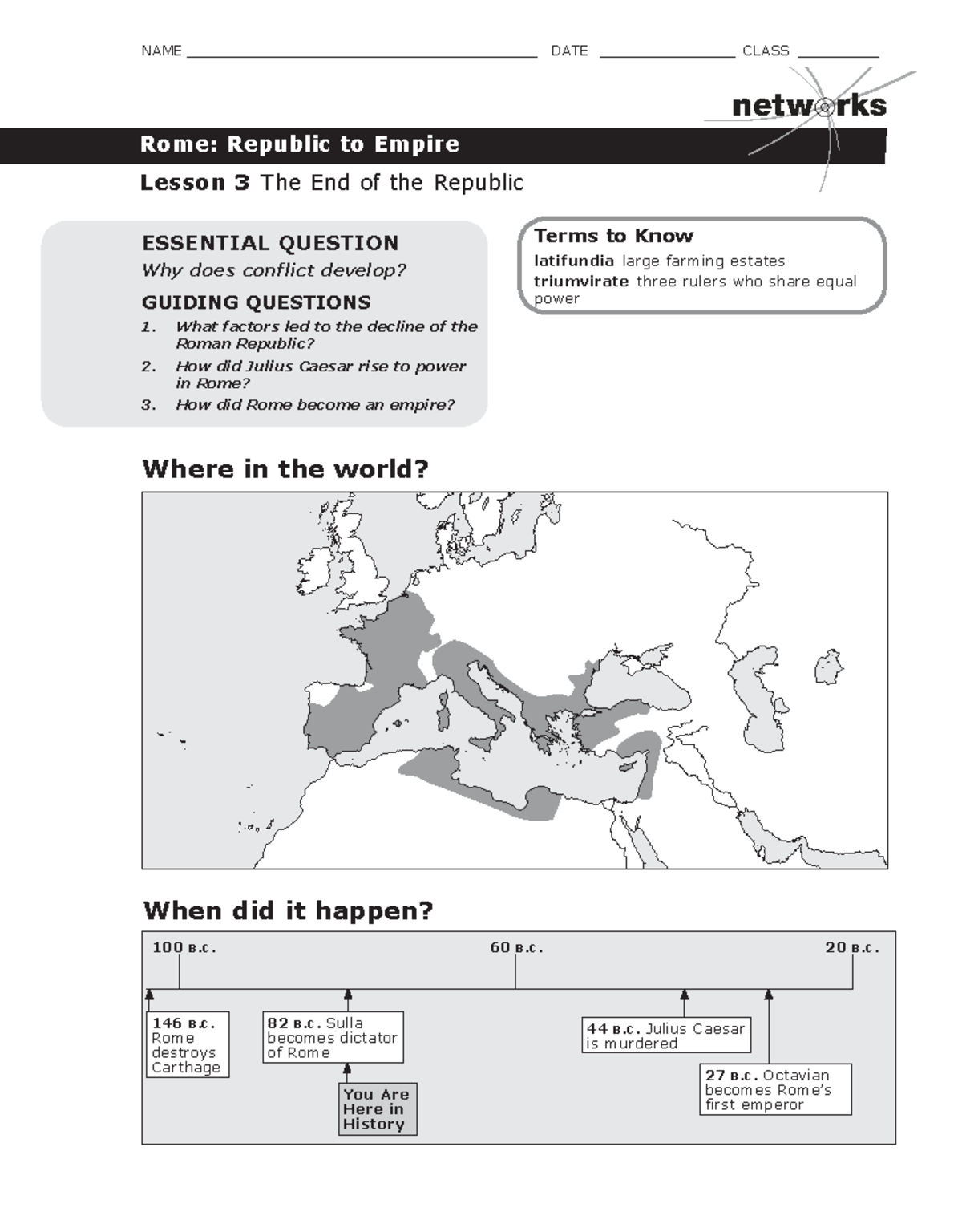 Networks: The End of the Republic (Rome: Republic to Empire) Lesson 3 ...