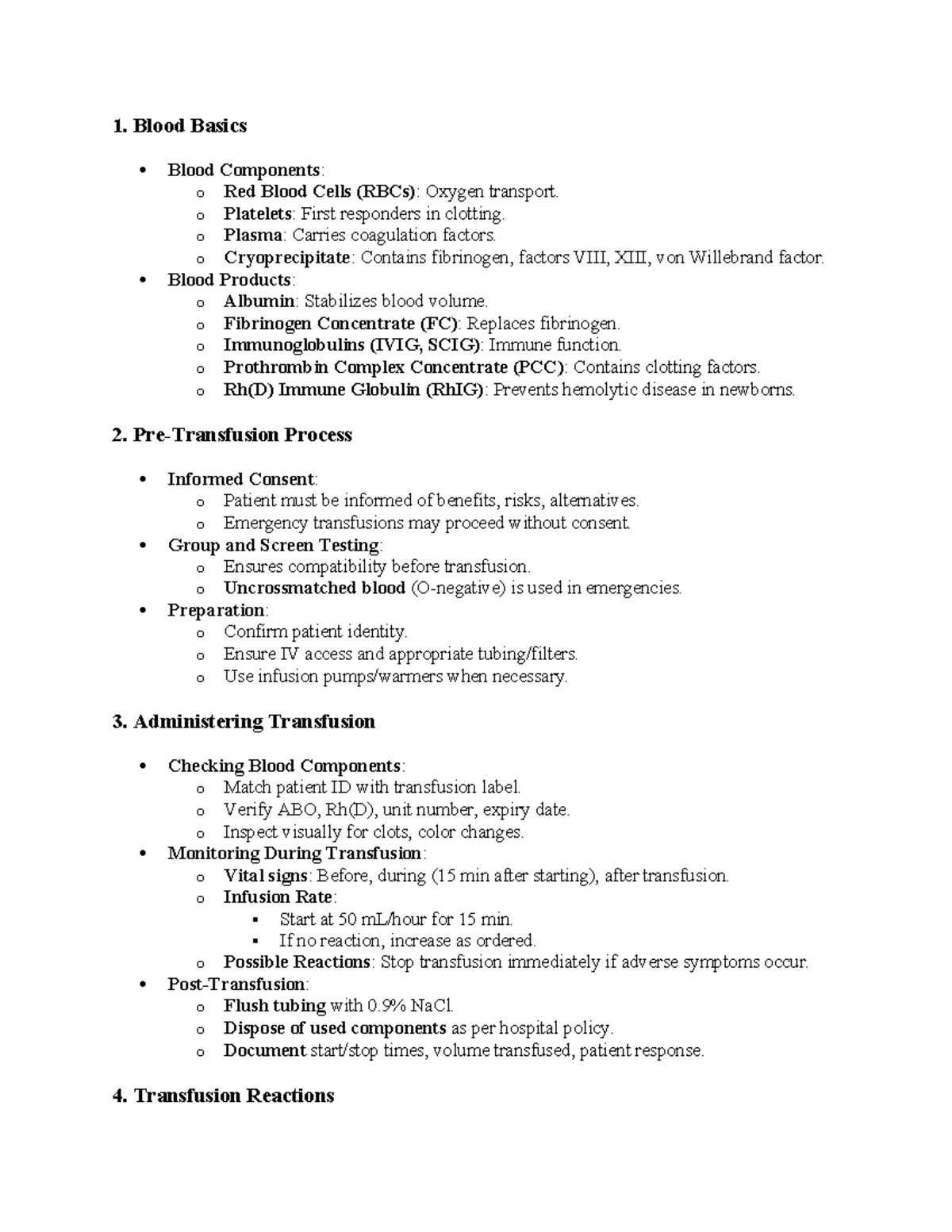 Blood basics - 1. Blood Basics Blood Components: o Red Blood Cells ...
