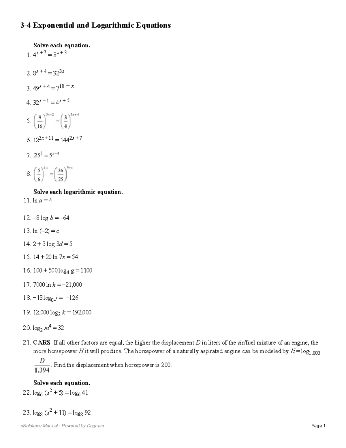Exponential and Logarithmic Equations Homework (3-4) - Studocu