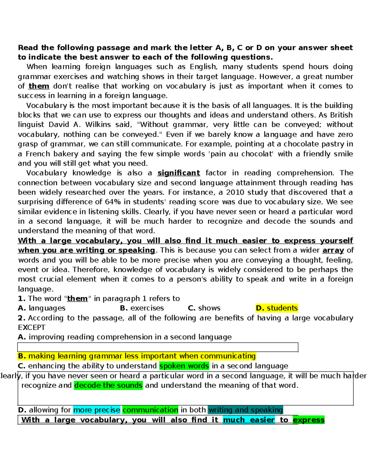 Vocabulary Importance in Language Learning: A Study Guide - Studocu