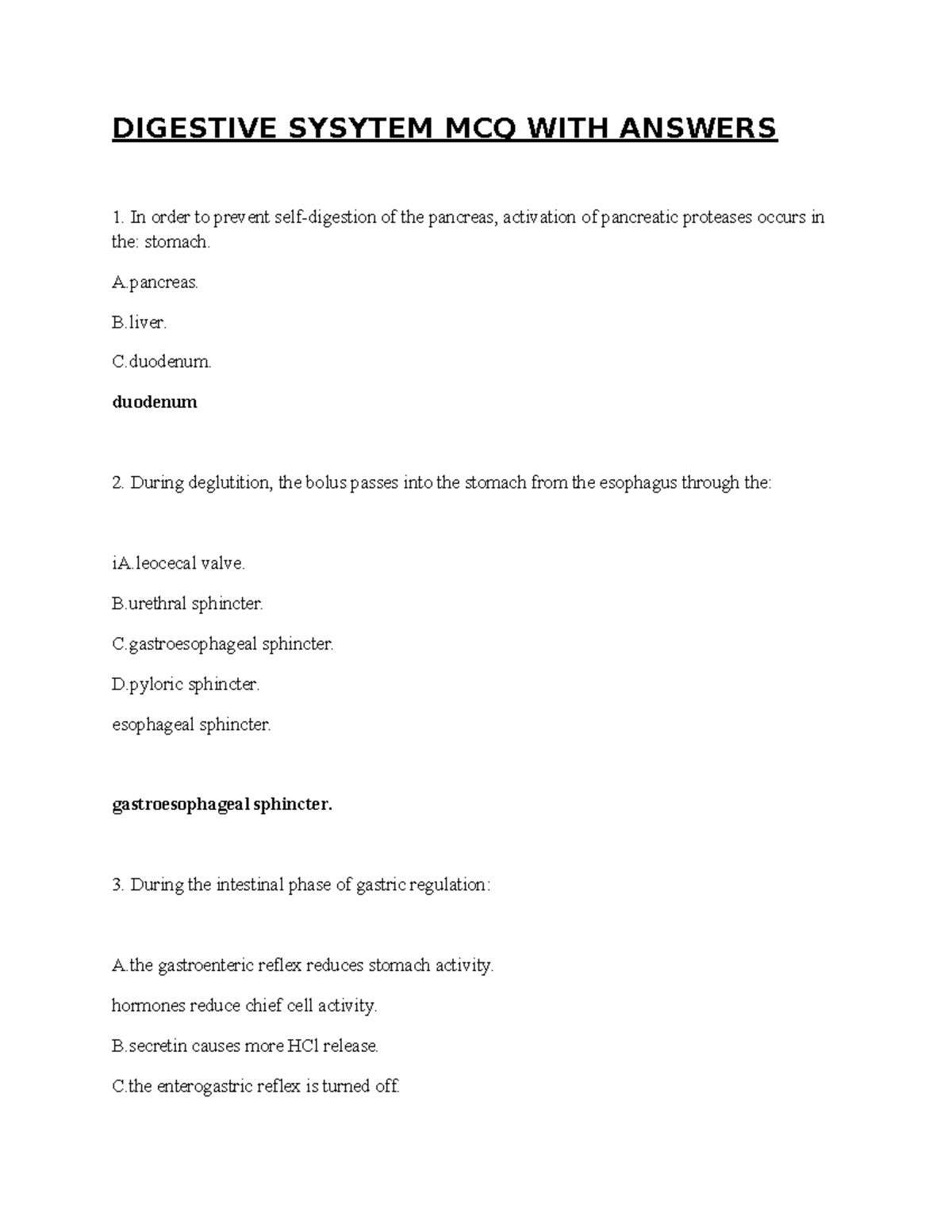 Digestive MCQ - NUR - DIGESTIVE SYSYTEM MCQ WITH ANSWERS In order to ...