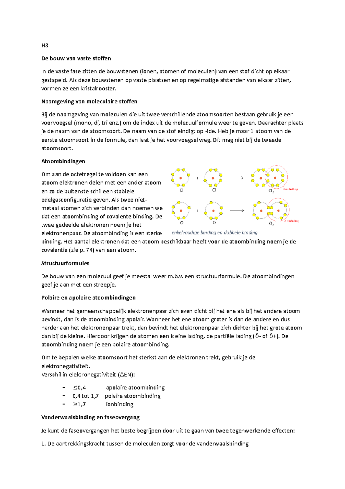 H3,4, en 5 Scheikunde VWO 4: Stofstructuren en Bindingen - Studeersnel