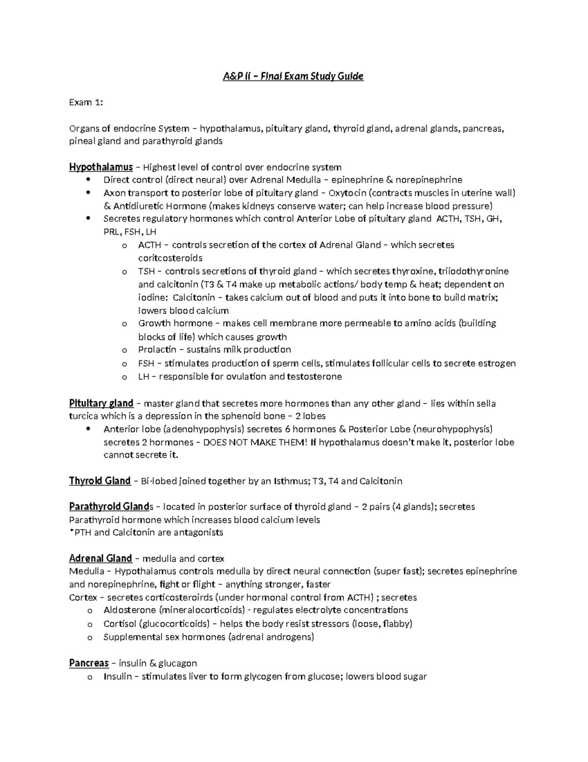 A&P II – Final Exam Comprehensive Study Guide and Key Concepts - A&P II ...