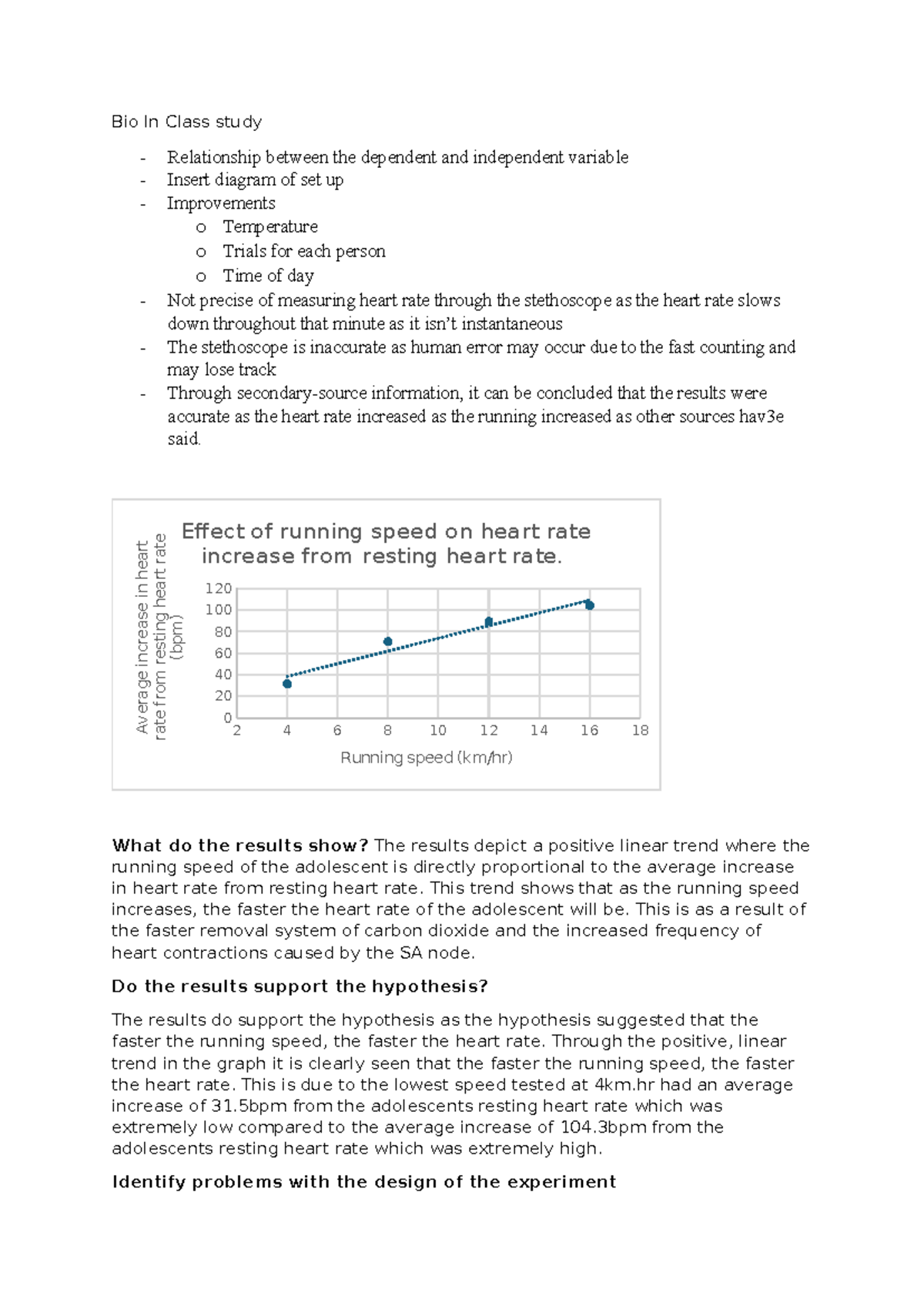 Bio 101: In-Class Study on Heart Rate vs. Running Speed - Studocu