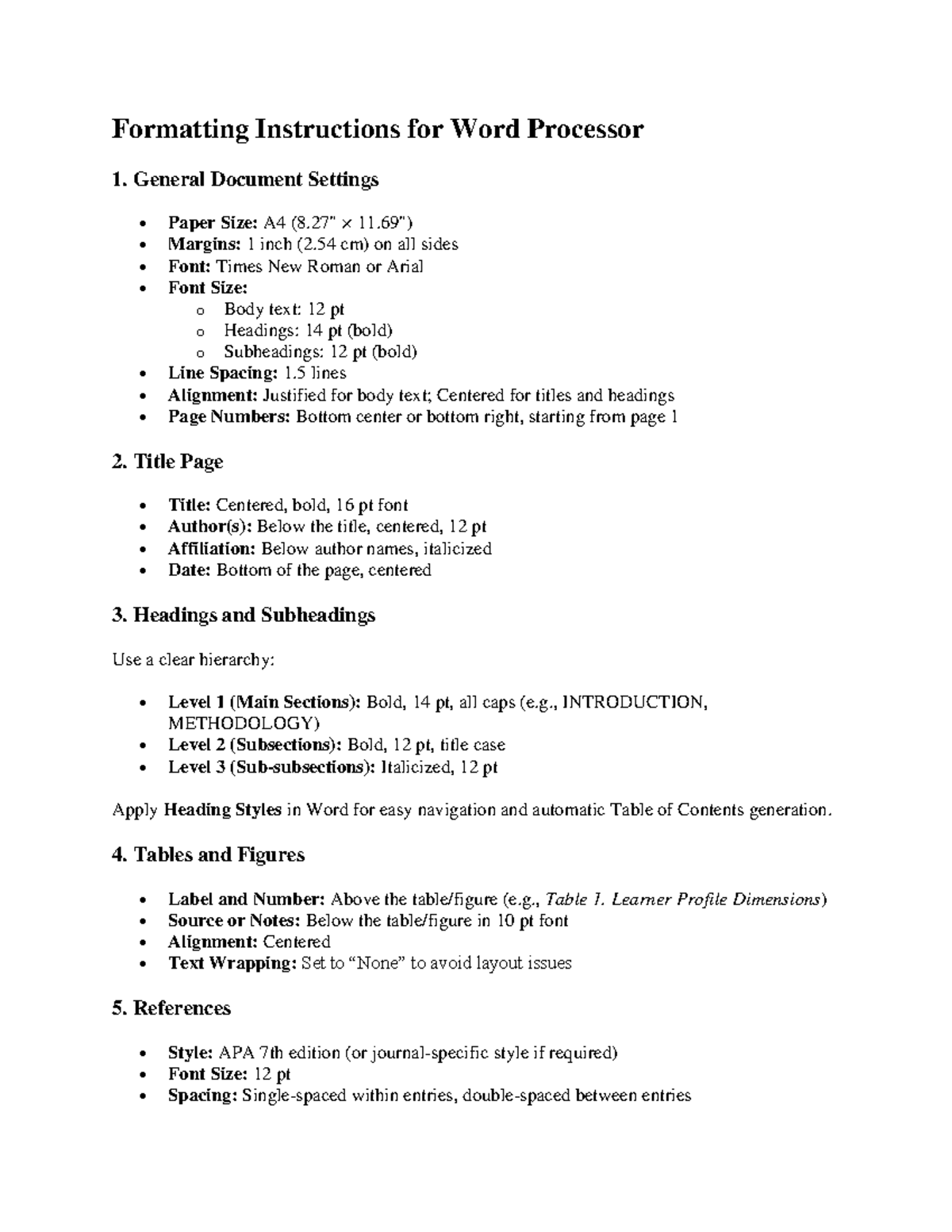 Formatting Guidelines for Word Processor: A Comprehensive Guide - Studocu
