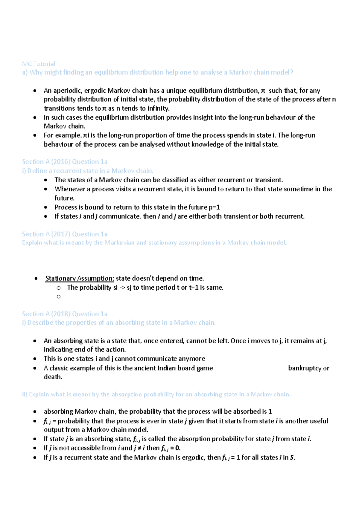 Practice Questions for Markov Chain and Decision Analytics - Q1 Markov ...