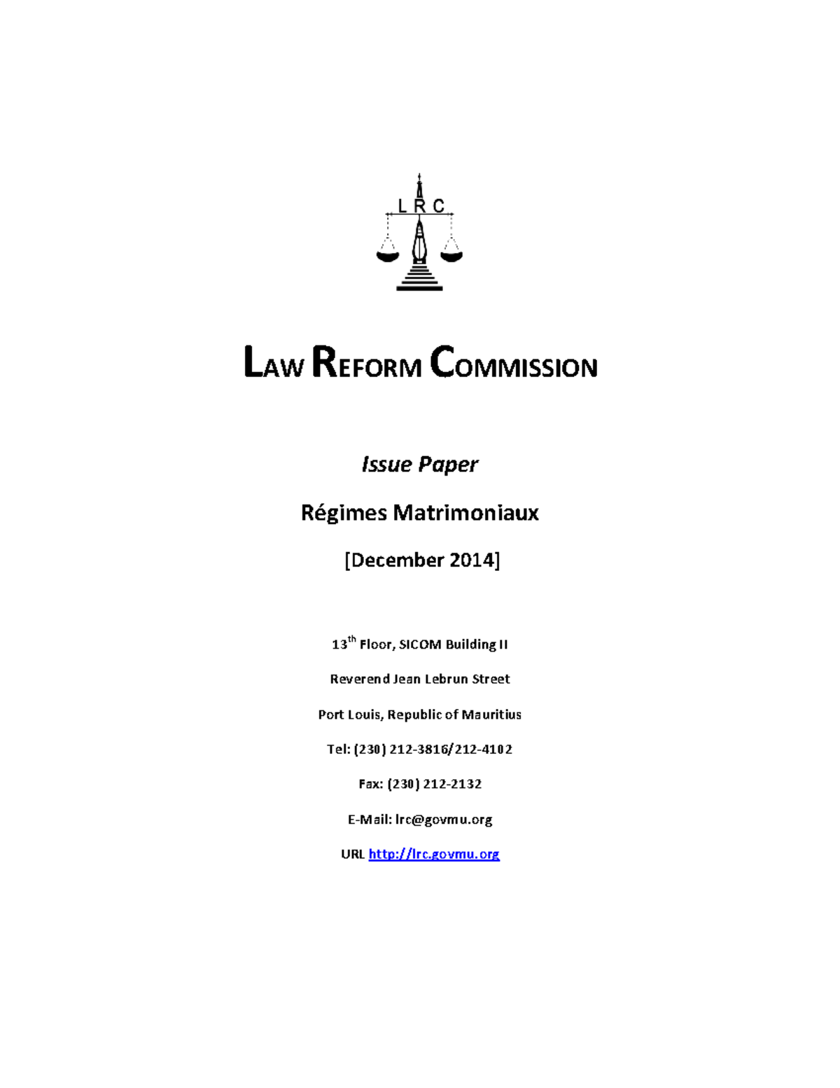 Issue Paper on Matrimonial Regimes - LAW REFORM COMMISSION 2014 - Studocu