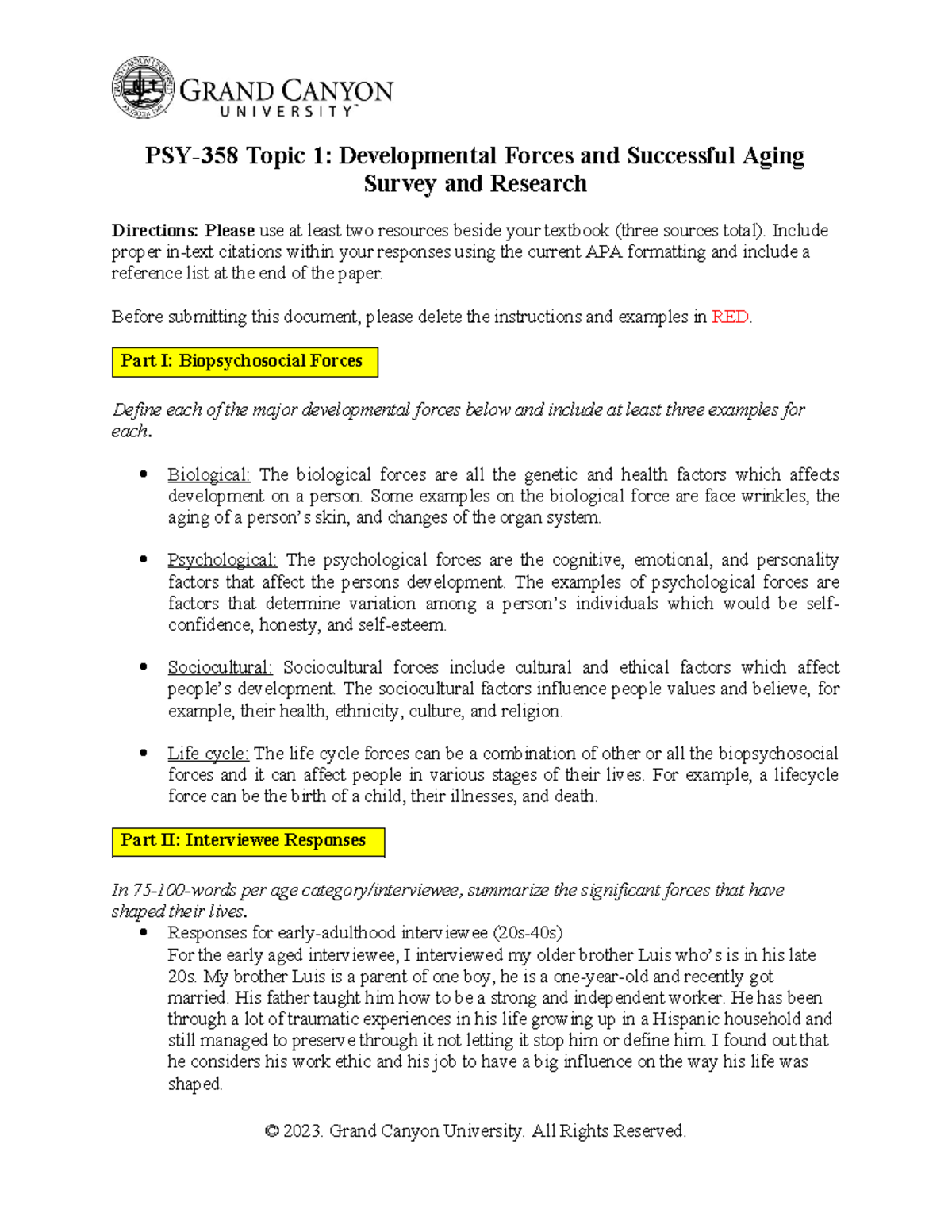 PSY 358 RS T1 Assignment on Developmental Forces and Successful Aging ...