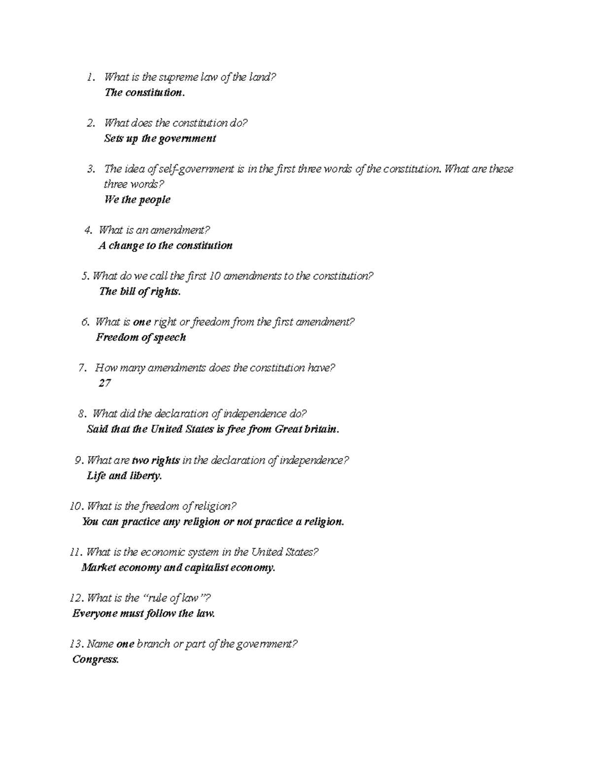 Citizenship Exam Q&A: Understanding U.S. Government & Rights (CIV 101 ...