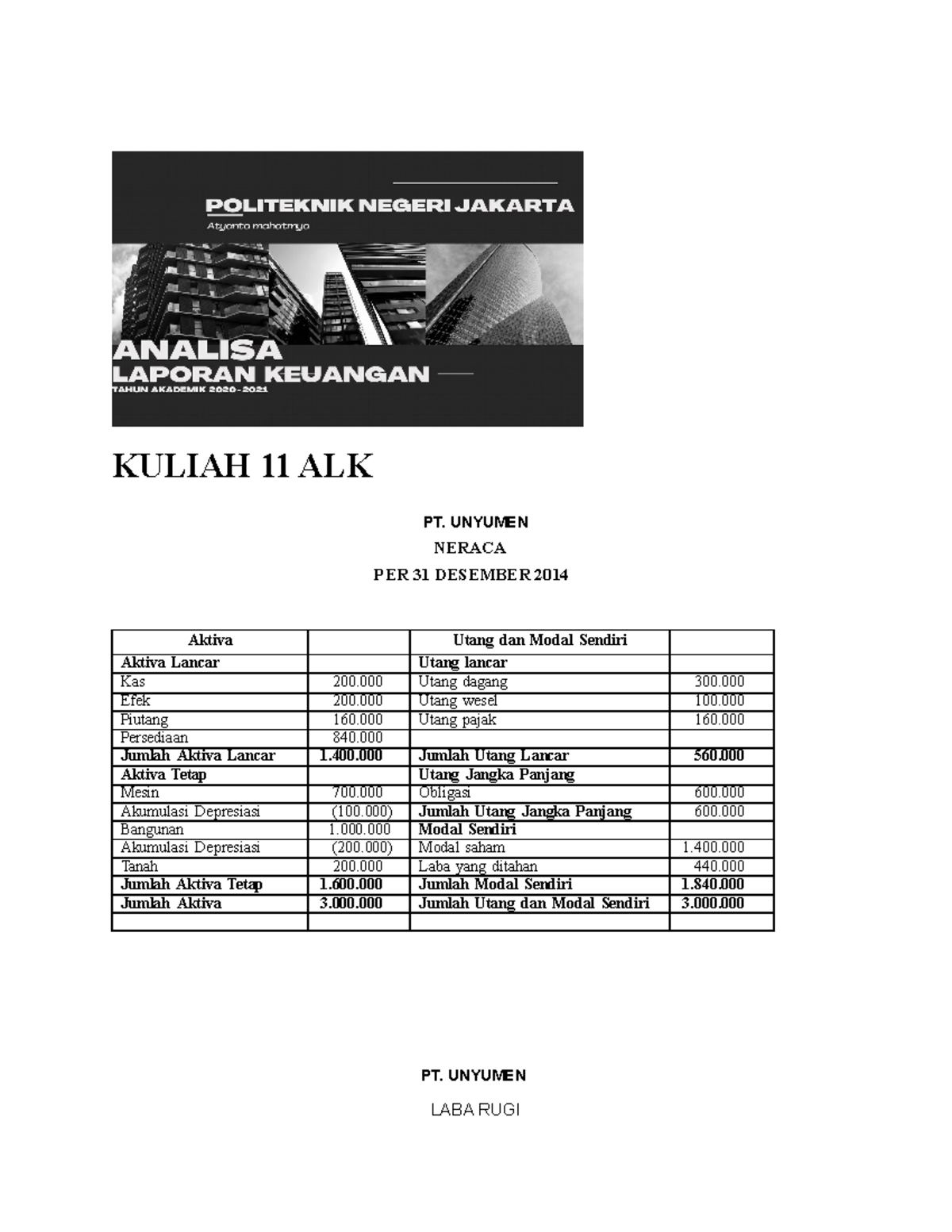 Kuliah 11 ALK 2022 - Teori Rasio dalam Laporan Keuangan - Studocu