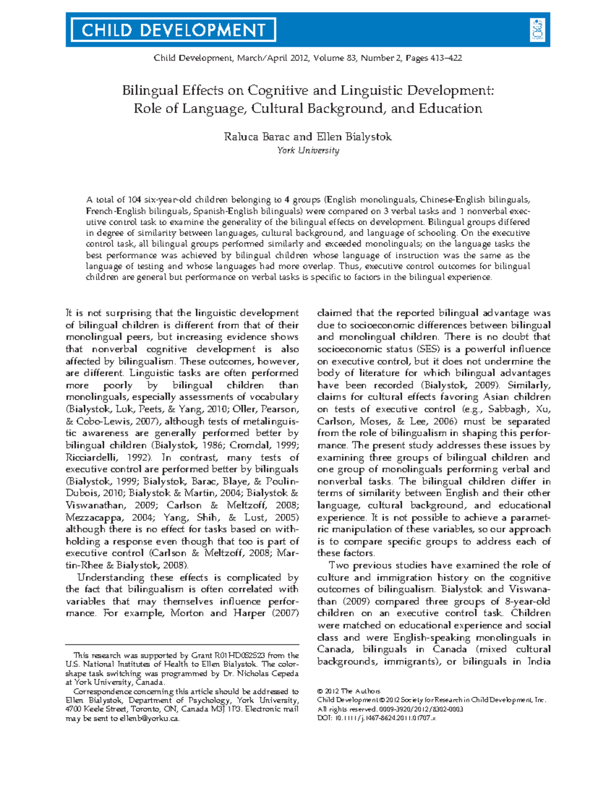 Bilingual Effects on Cognitive and Linguistic Development Role of ...