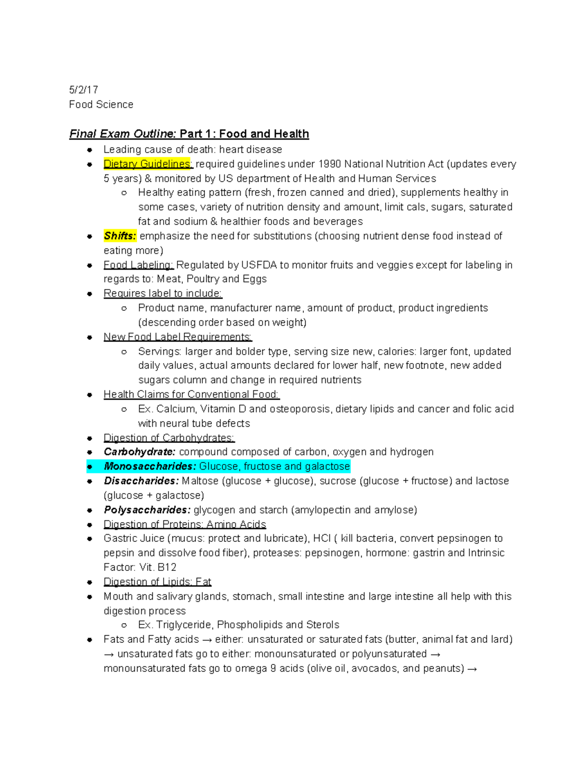Final Food Science Exam Outline - 5/2/ Food Science Final Exam Outline ...