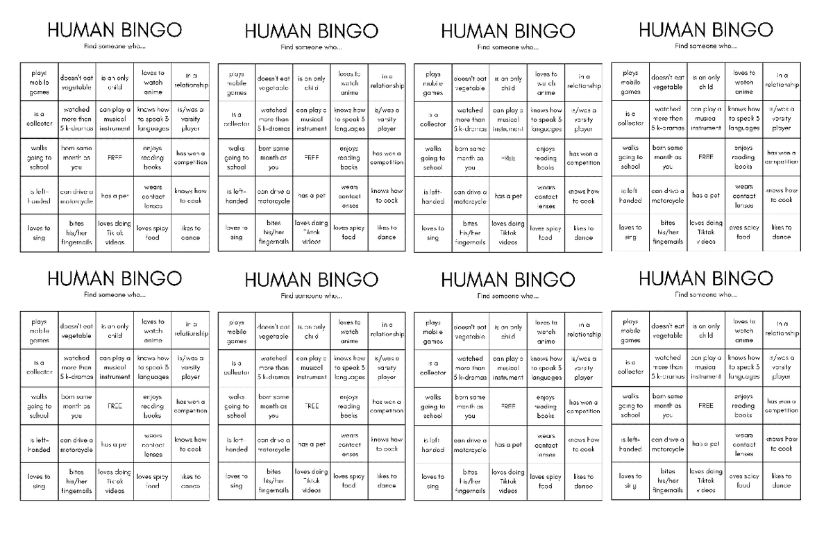 Human Bingo - this is for ice breaker - Senior High School STEM - Studocu
