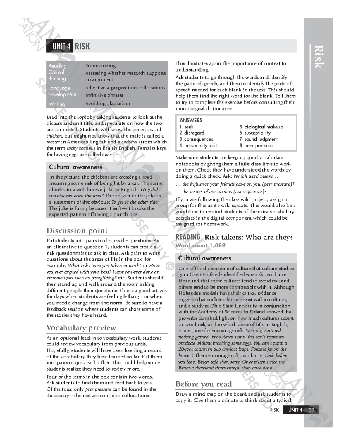 Skillful 4 Reading and Writing TB: Unit 4 - Risk and Plagiarism - Studocu