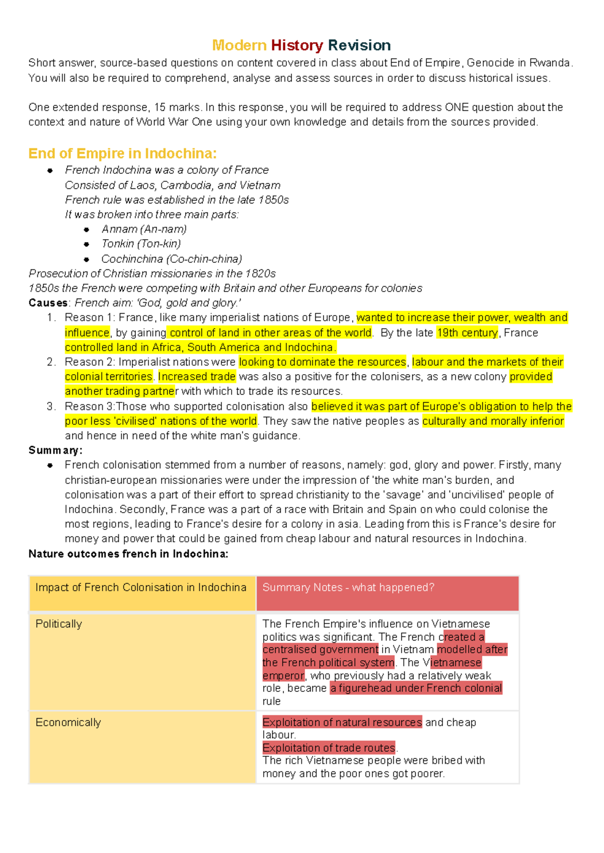 Modern History Revision - Short answer, source-based questions on ...