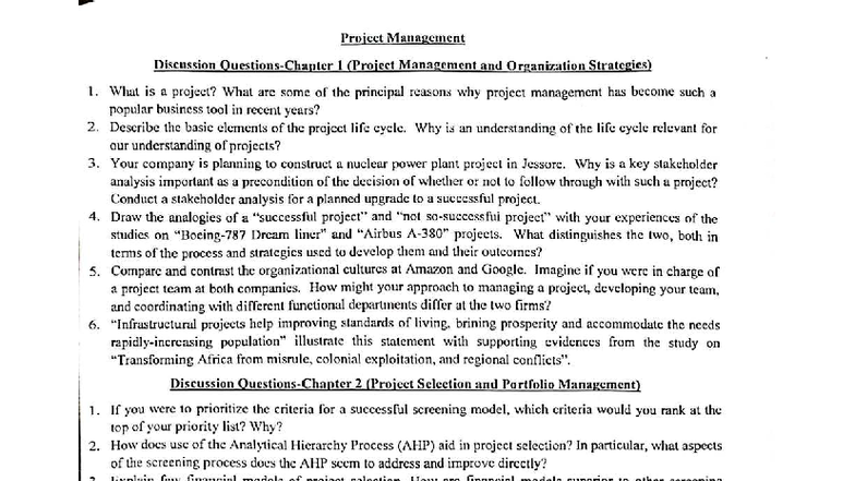 Project Management Discussions and Insights (PM 101) - Studocu