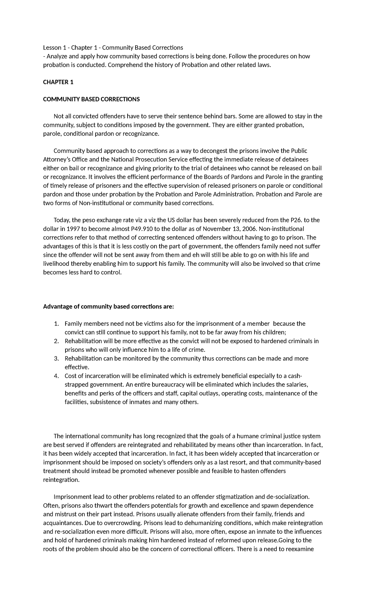 Lesson 1: Community Based Corrections Overview and Probation Procedures ...
