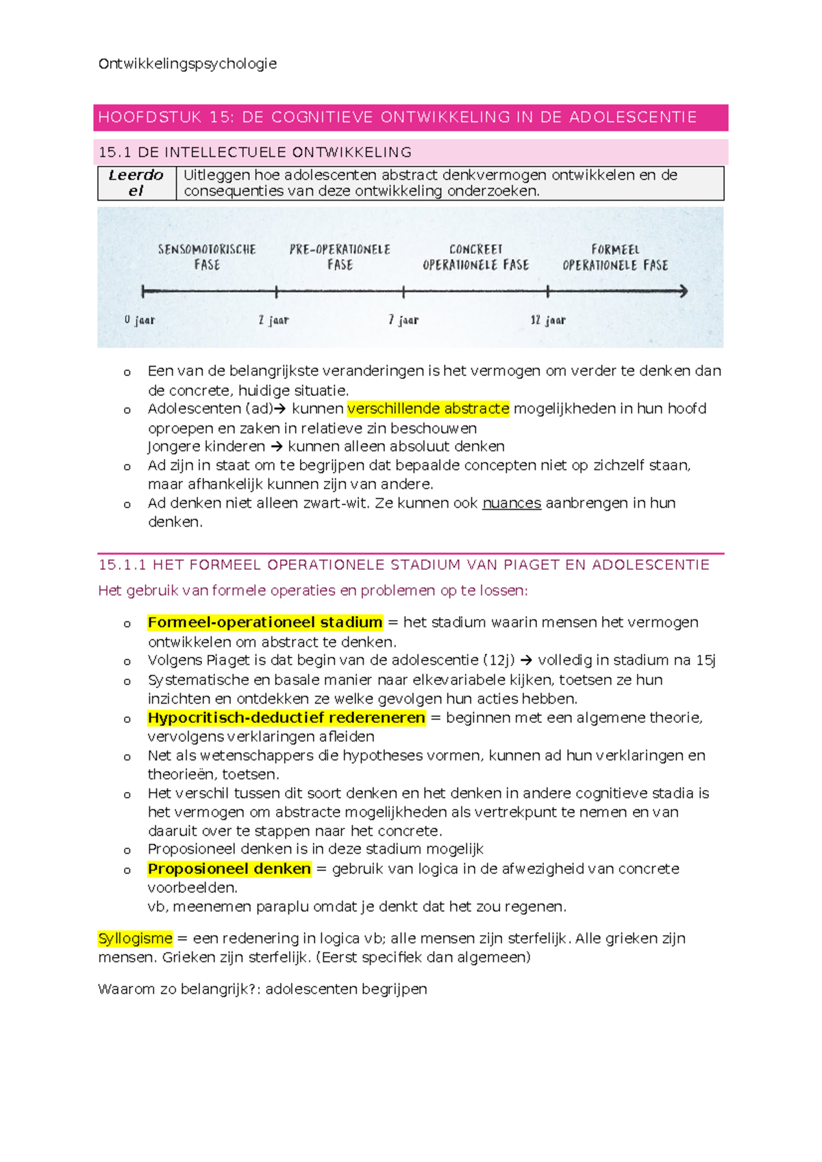 Ontwikkelingspsychologie HOOFDSTUK 15: Cognitieve Ontwikkeling in de ...