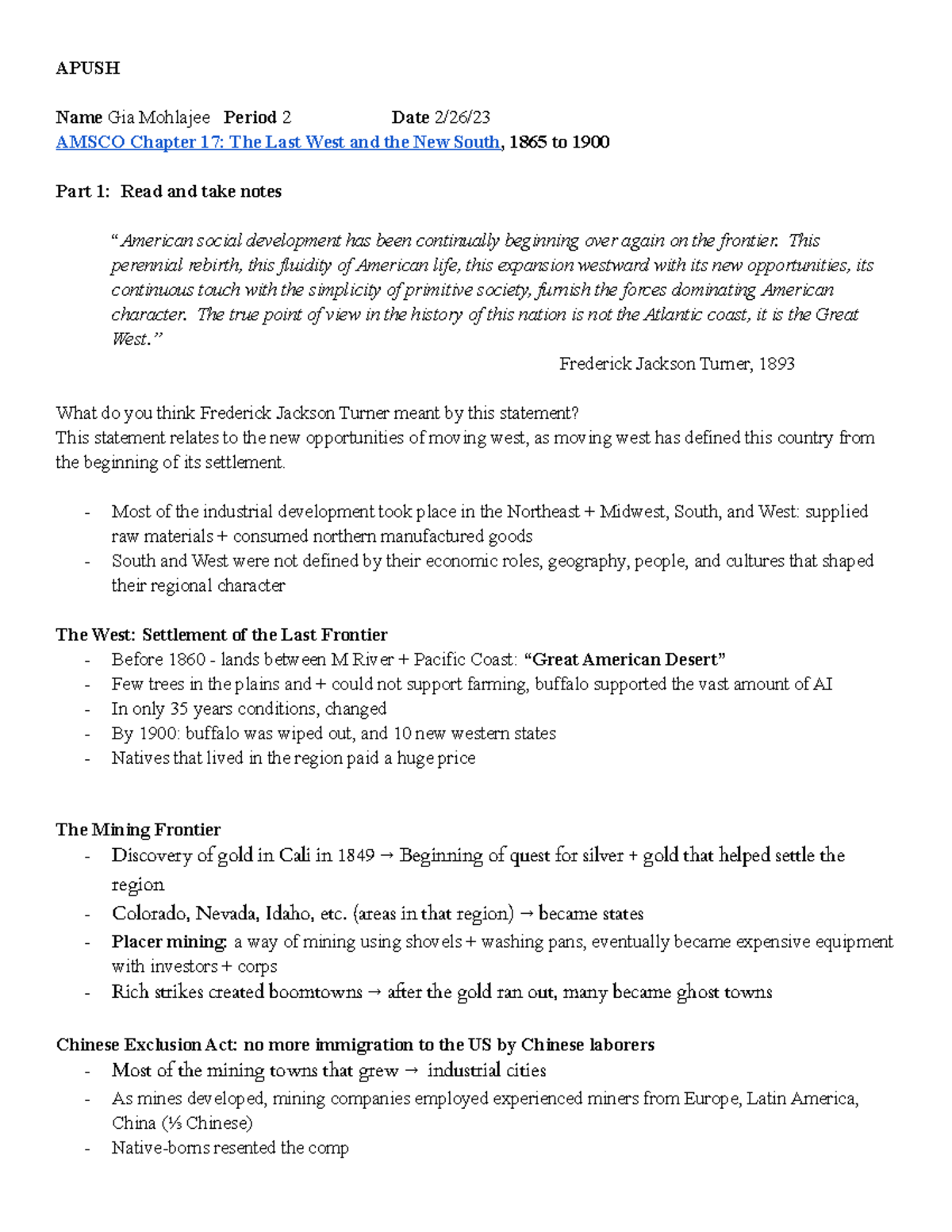 6.3 HW Amsco Chapter 17 The Last West and the New South, 1865-1900 ...