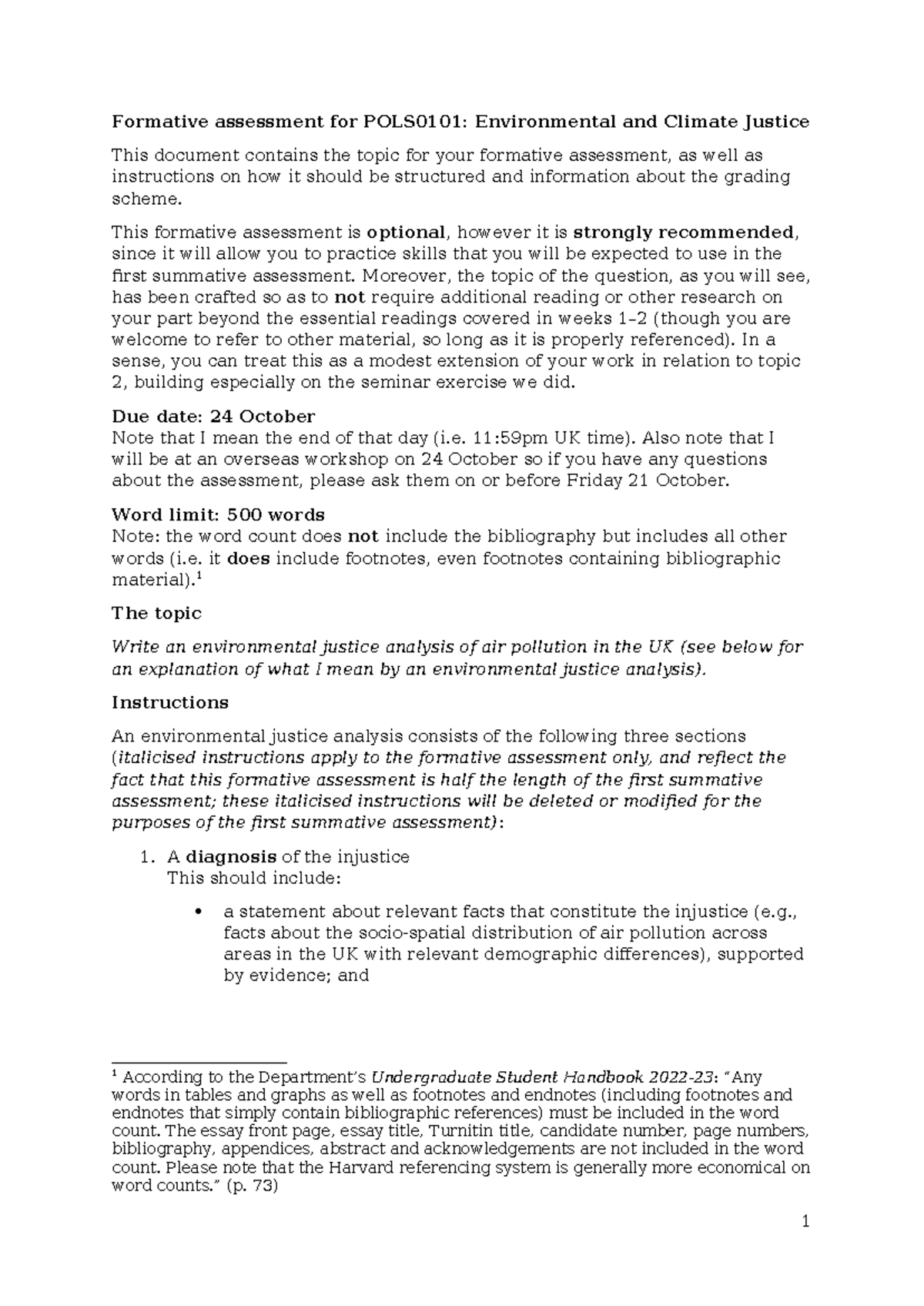 Formative Assessment Guide for POLS0101: Enviro & Climate Justice - Studocu