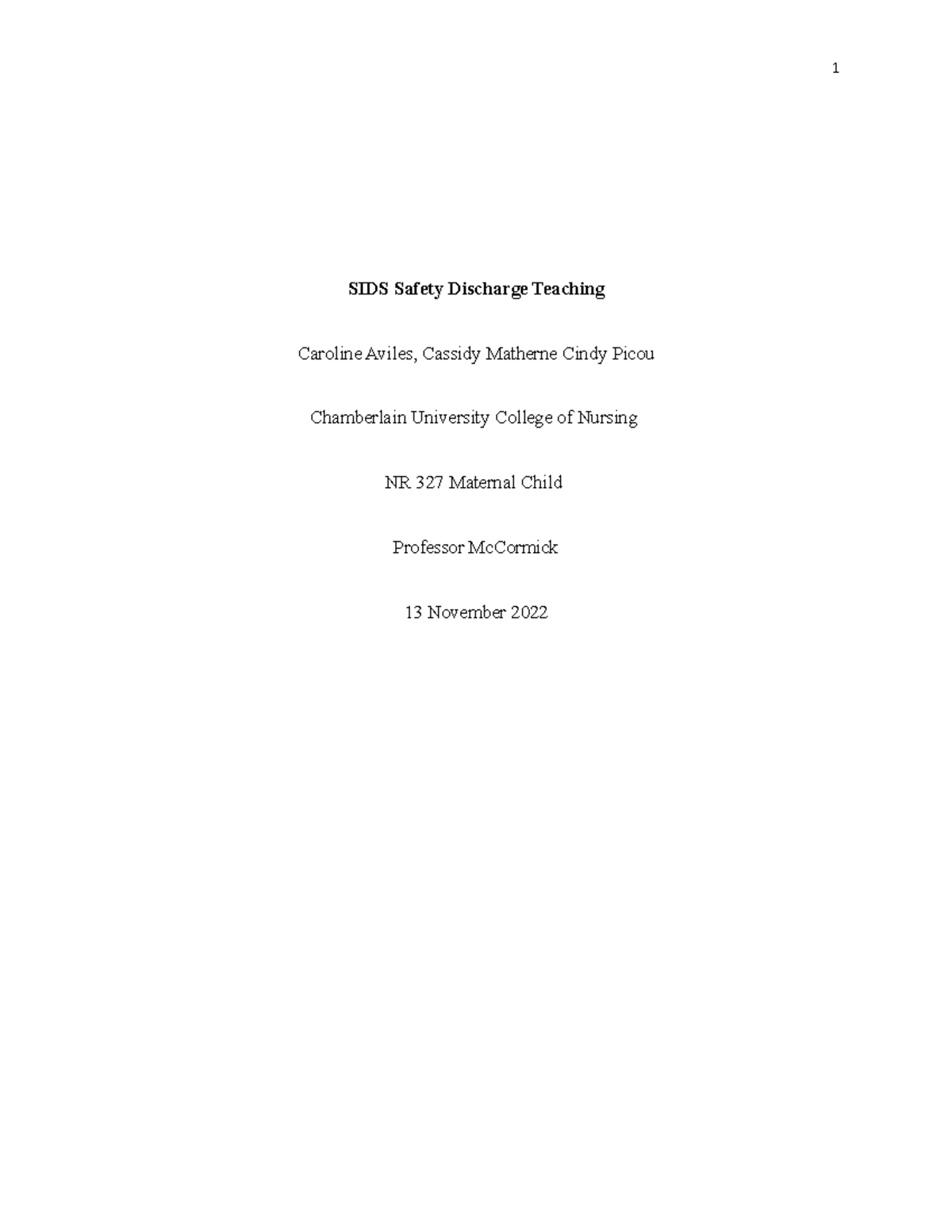 SIDS Safety Discharge Teaching Outline - SIDS Safety Discharge Teaching ...