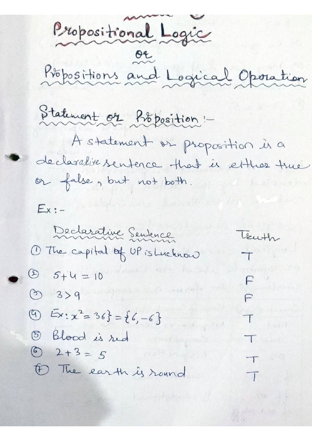 UNIT-5 Discrete structure and theory of logic - Propositional Logic or Propositions and Logical ...