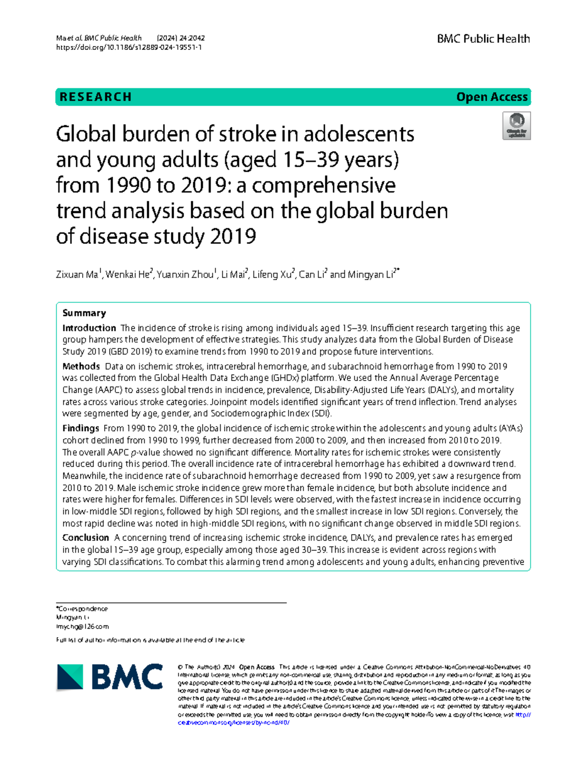 Global Burden of Stroke in Adolescents & Young Adults (1990-2019) - Studocu