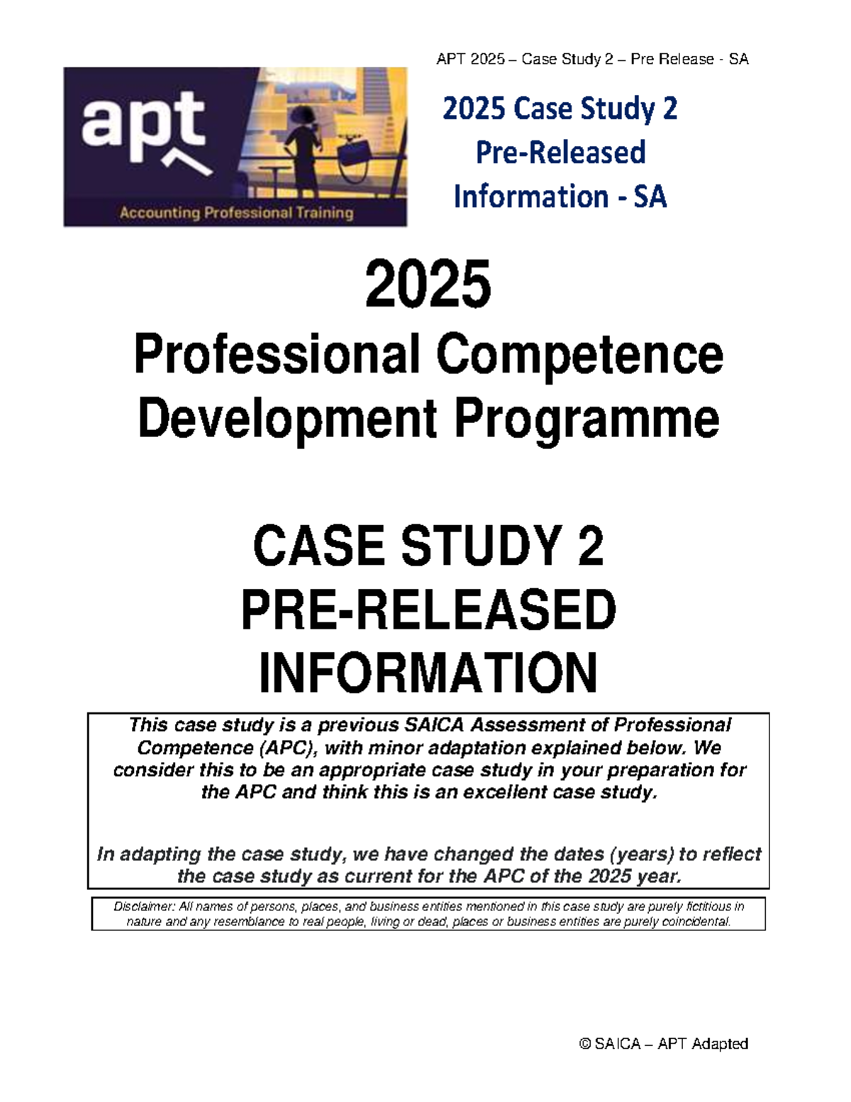 APT 2025 Case Study 2: Pre-Release Information for SAICA APC - Studocu