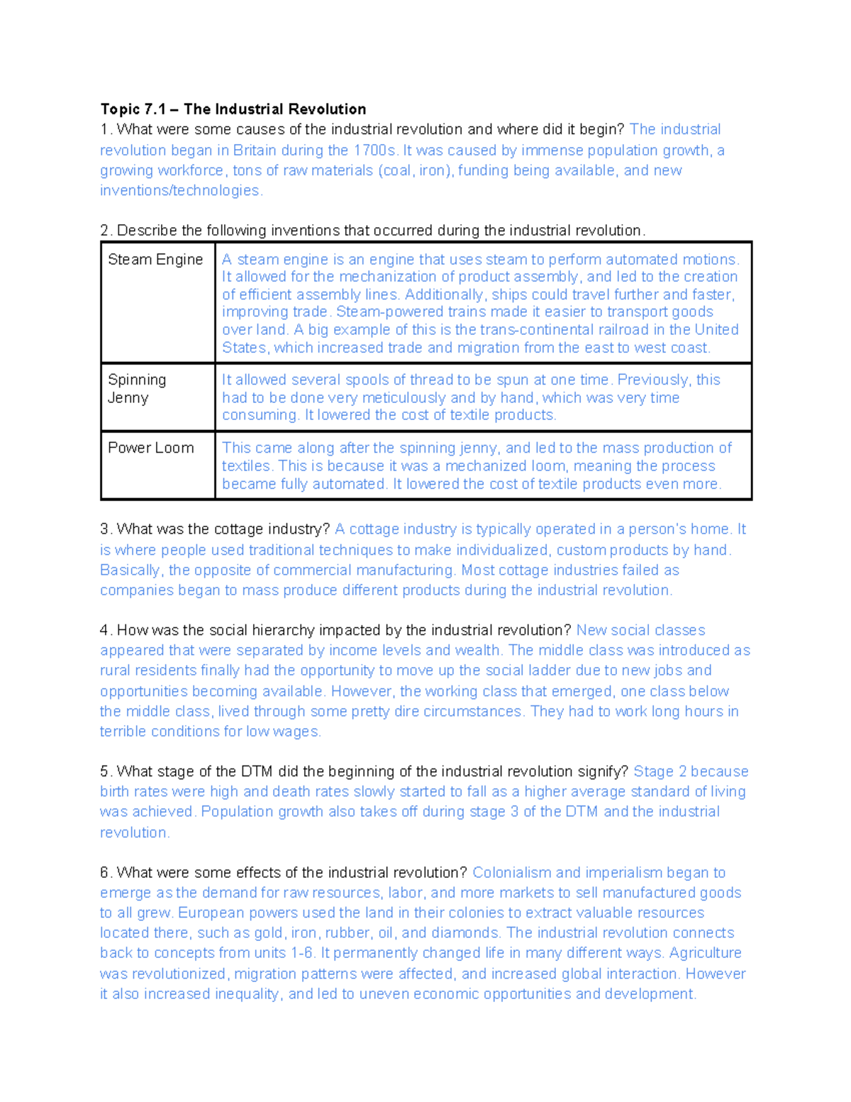 Unit 7 Economic Dev. Patterns: Industrial Rev. & Economic Sectors ...