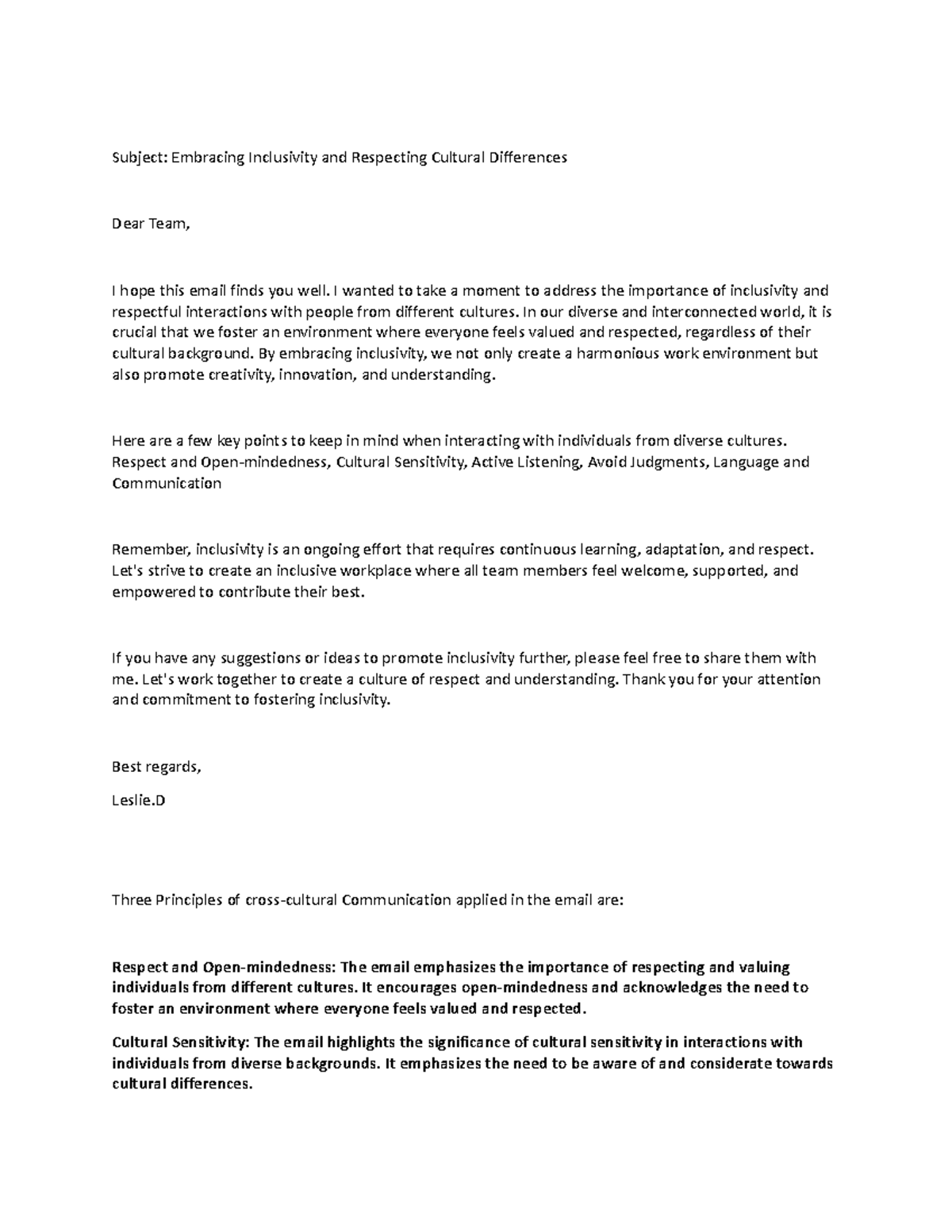 Email - Subject: Embracing Inclusivity and Respecting Cultural ...