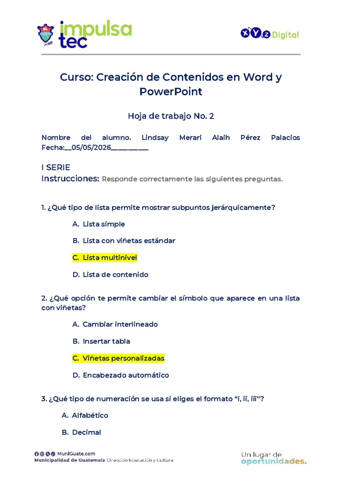 Curso: Creación de Contenidos en Word y PowerPoint - Hoja de Trabajo 2 ...