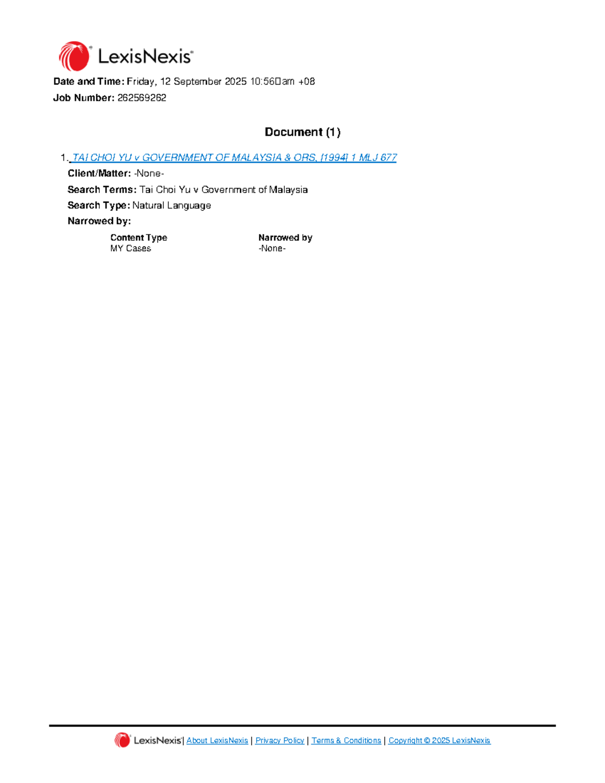 Case Analysis: TAI CHOI YU v GOVERNMENT OF MALAYSIA ORS, 1 MLJ 677 ...