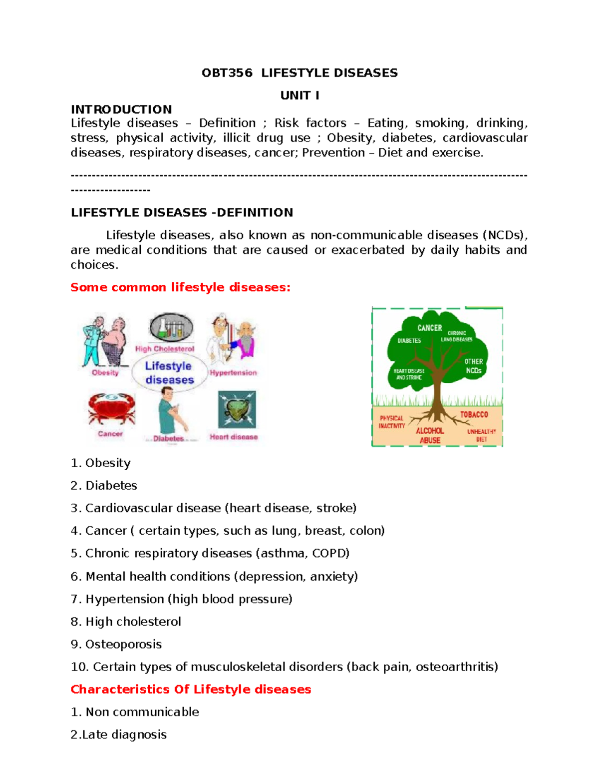 Unit 1 Study Notes on Lifestyle Diseases - OBT356 - Studocu