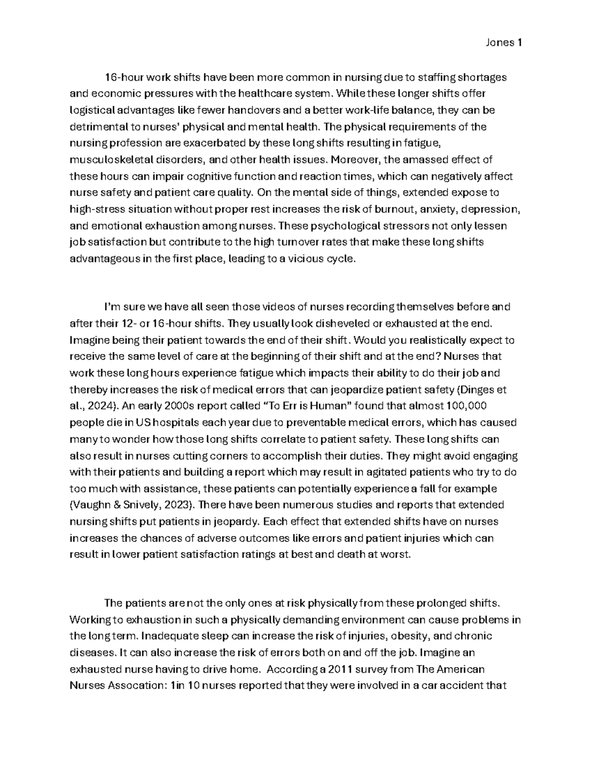 Task 2: Effects of 16-Hour Work Shifts on Nurses' Health and Patient ...