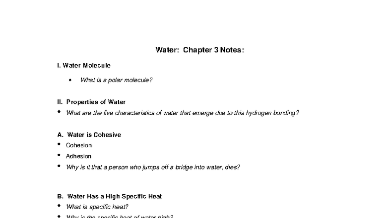Biology (Lord) - Biochemistry: Water Chapter 3 Notes - Studocu